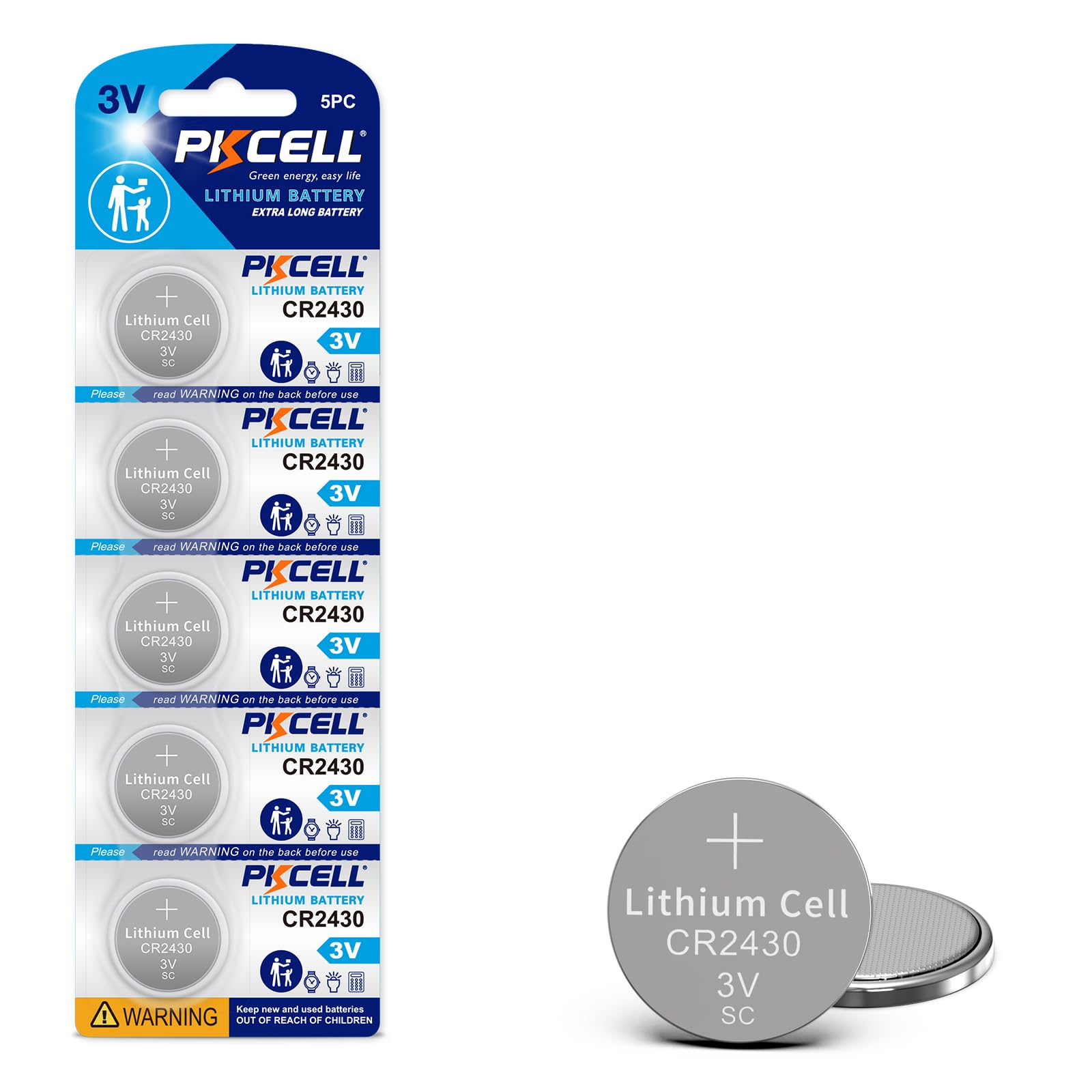 PKCELL 5Pack CR2430 3V Lithium Battery CR 2430 Battery