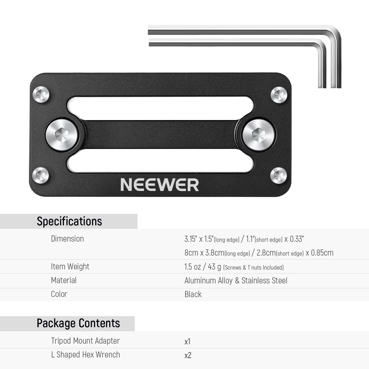 NEEWER 3.15 inch/80mm Quick Release Plate Arca Rail Type with 2 M LOK Slot Interface Tripod Mount Adapter, Compatible with Arca Swiss Mount Rifle Tripod, Compatible with RRS Dovetail Tripod Mount