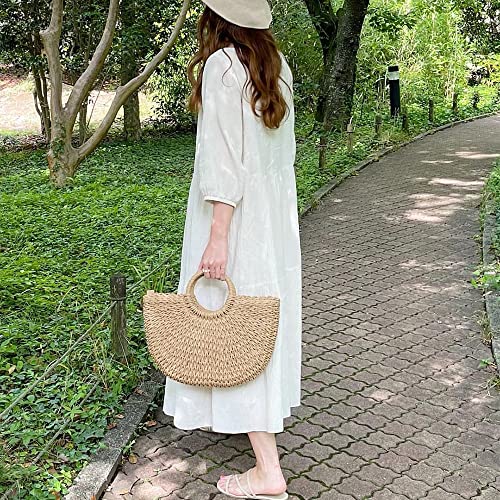 Nhicdns Women Straw Woven Tote Large Beach Summer Beach Handmade Woven Shoulder Bag Handbag