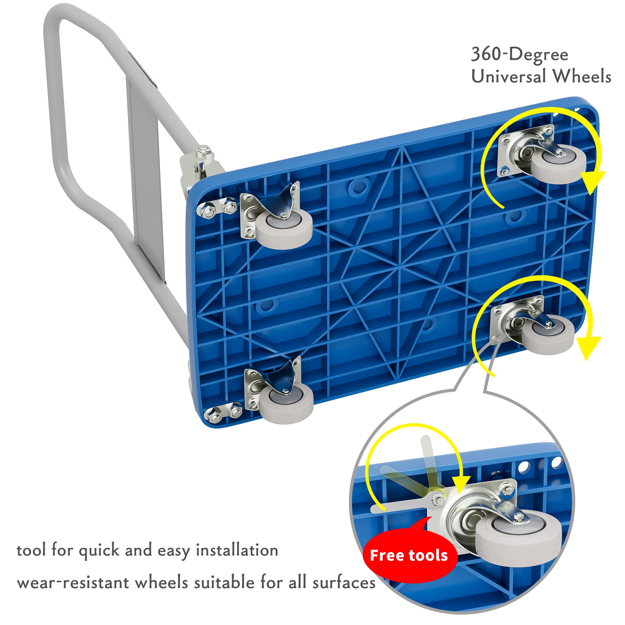Platform Truck, Foldable Push Cart Dolly 330/660LBS Weight Capacity with 360 Degree Wheels for Loading, Blue
