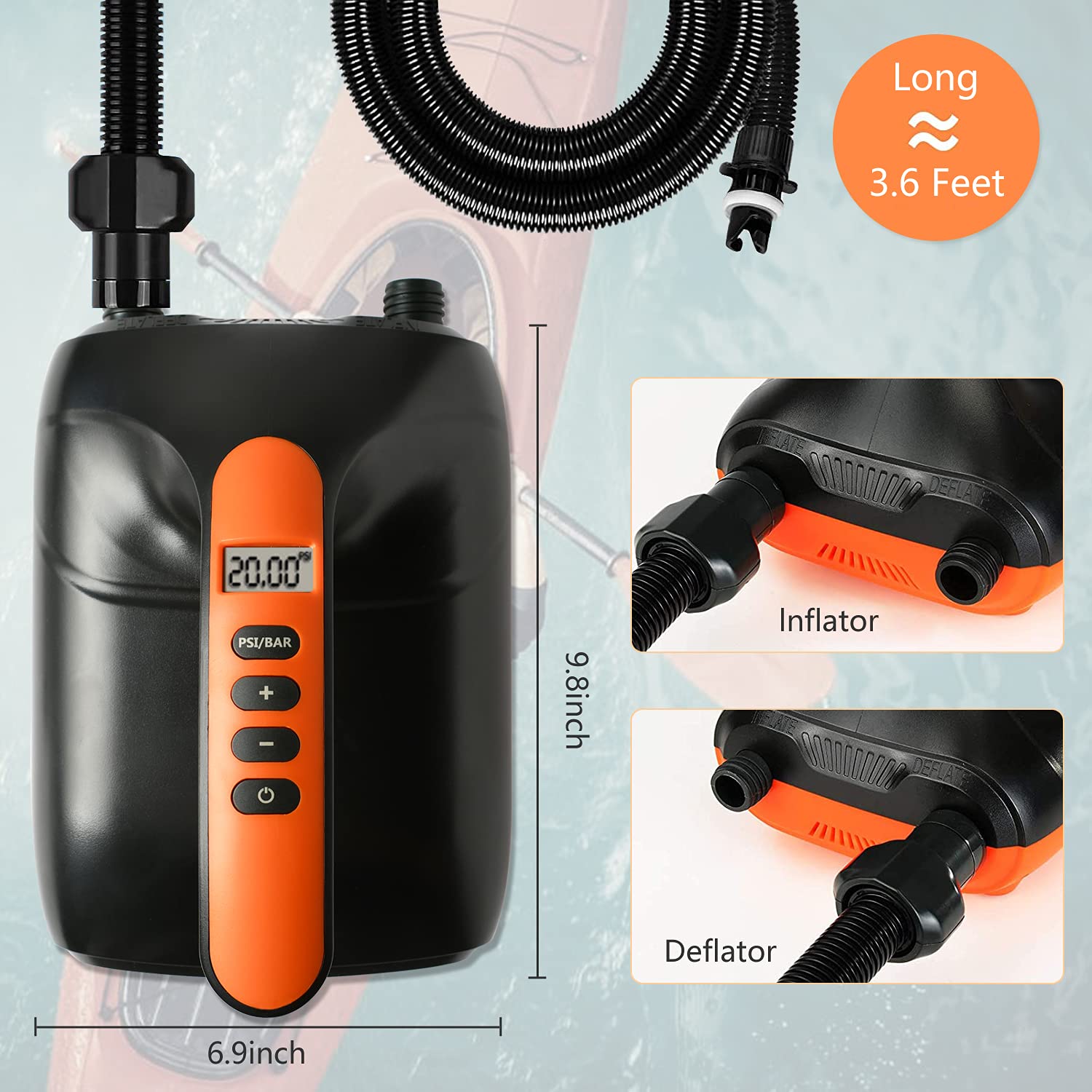 High-Pressure SUP Air Pump 20PSI Paddle Board Pump 12V DC Intelligent Dual Stage Auto-Off Function Stand-up Board Pump with Cigarette Lighters and Hose for Air Mattresses Tent Stand Up Paddle Boards