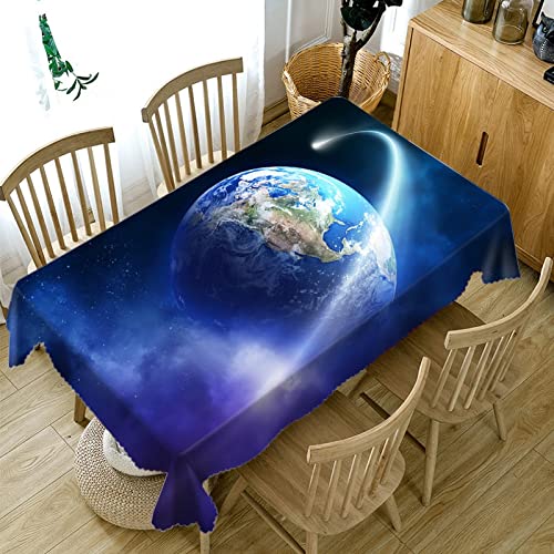 MLQL Blue Outer Space Planet System Pattern Water wash Fabric Wedding Decoration Tablecloth Fireplace countertop A1 140x210cm