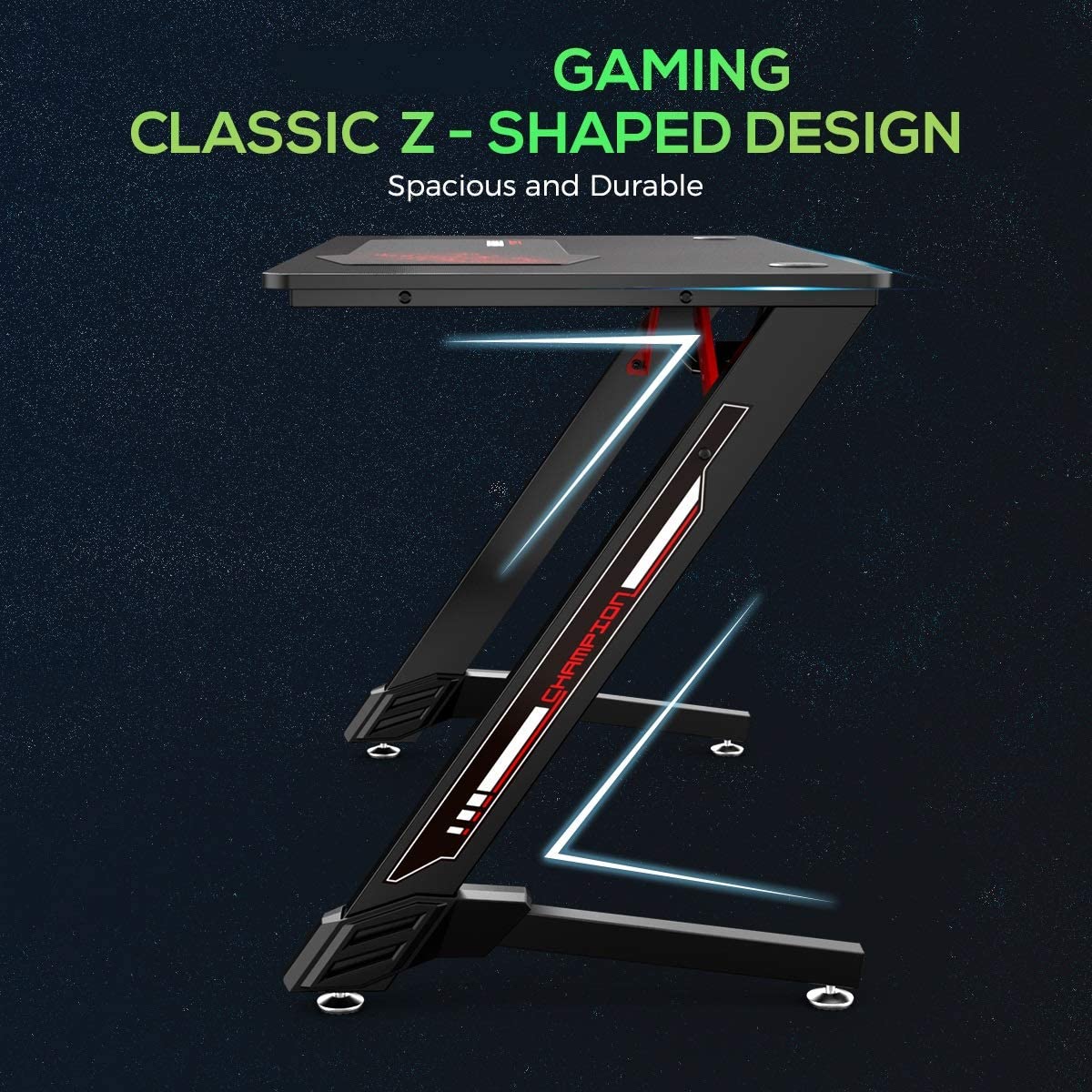 It's_Organized Gaming Desk 43 Inch Computer Desk Gaming Table Z Shaped PC Gaming Workstation Home Office Desk with Large Mouse Pad Carbon Fiber Surface,Black