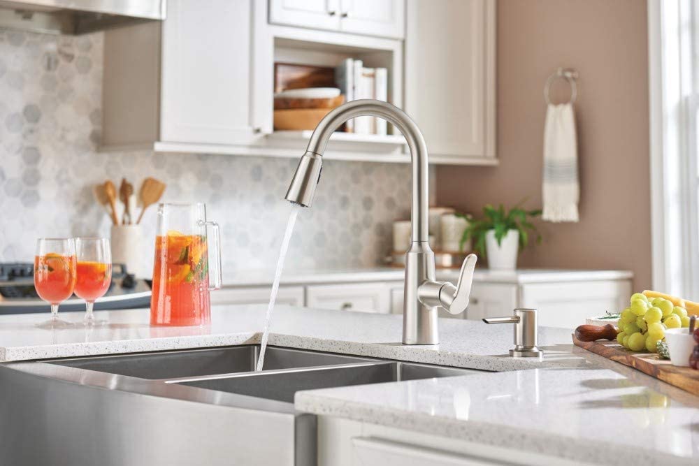 Moen 87028SRS Edwyn Spot Resist Sta Inless 1Handle Deck Mount Pulldown Kitchen Faucet, 7.5, Stainless Steel