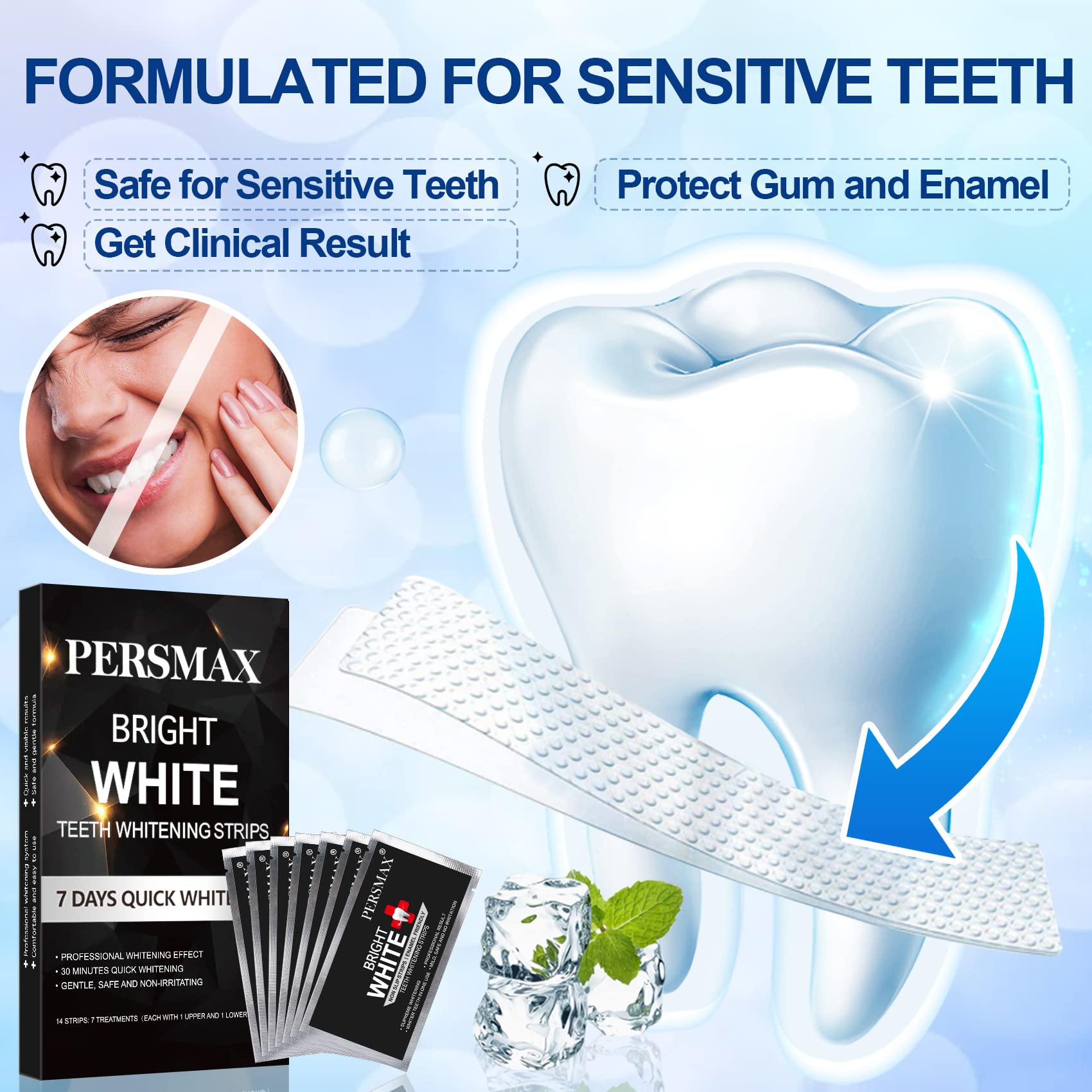 PERSMAX Teeth Whitening Strips, 14 Treatments 28 Strips & Teeth Whitening Strips for Sensitive Teeth 7 Treatments 14 Strips