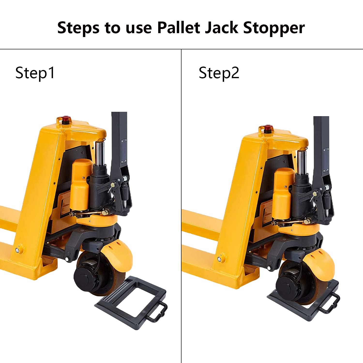 Homeon Wheels Pallet Jack Stopper Truck Chock Heavy Duty Pallet Jack Chock 14.2" Length x 11.6" Width x 2" Height 2 Pack (Black) and One T Level