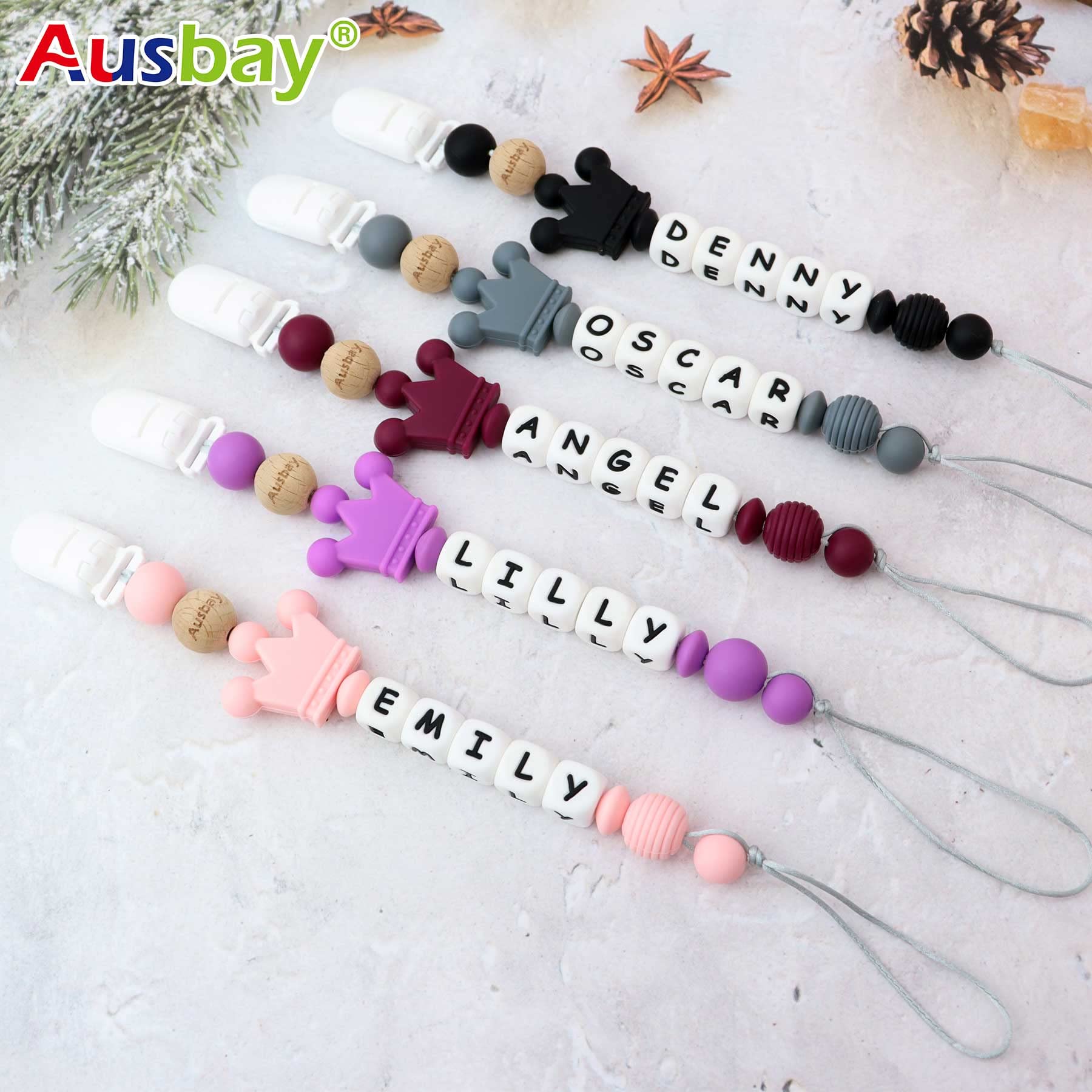 Personalized Crown Stroller Clip with Name (Purple)