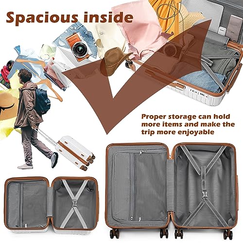 Somago 22x14x9 Carry On Luggage 20 Inch Suitcase with Cosmetic Case Lightweight Hard Shell Luggage PC Suitcase with TSA Lock Airline Approved Luggage (White)
