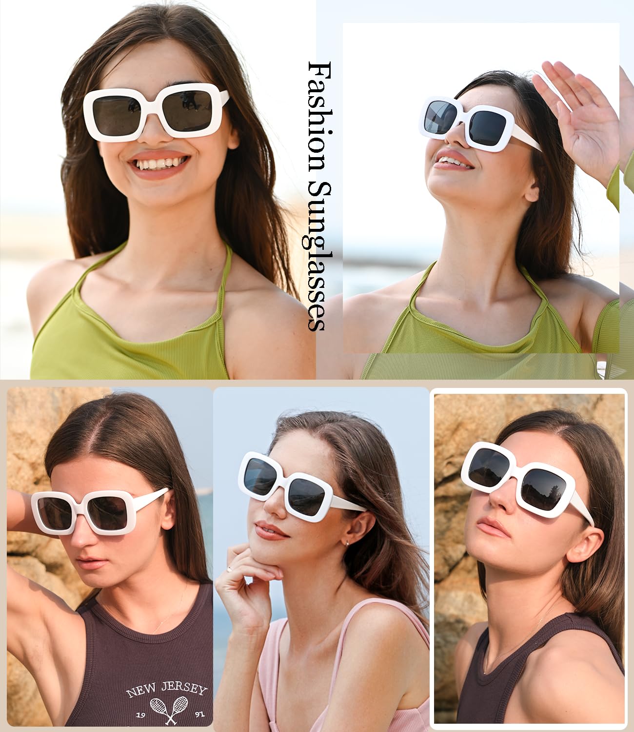 Oversized Polarized Sunglasses Square Shades: Trendy Large Big Ladies White Sun Glasses - Luxury Vintage Sunglasses UV Protection