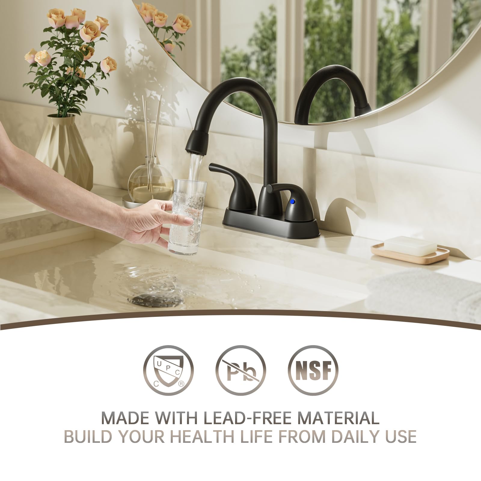 Phiestina Pull Down Sprayer Matte Black Bathroom Faucet,4 Inch Centerset 2 Handle Pull Out Bathroom Sink Faucet with 360 Swivel Spout,Metal Pop-Up Drain and Water Supply Lines,BF04007-B11-MB