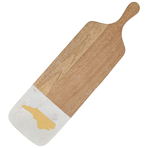 Mary Square State of North Carolina Gold Foil 20 x 6 Food Safe Mango Wood and Marble Serving Cutting Board with Handle