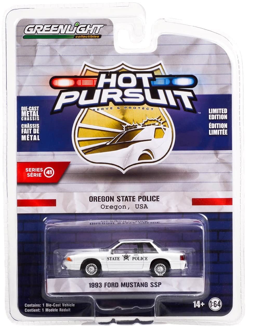 Greenlight 42990-B Hot Pursuit Series 41-1993 Mustang SSP - Oregon State Police 1/64 Scale Diecast