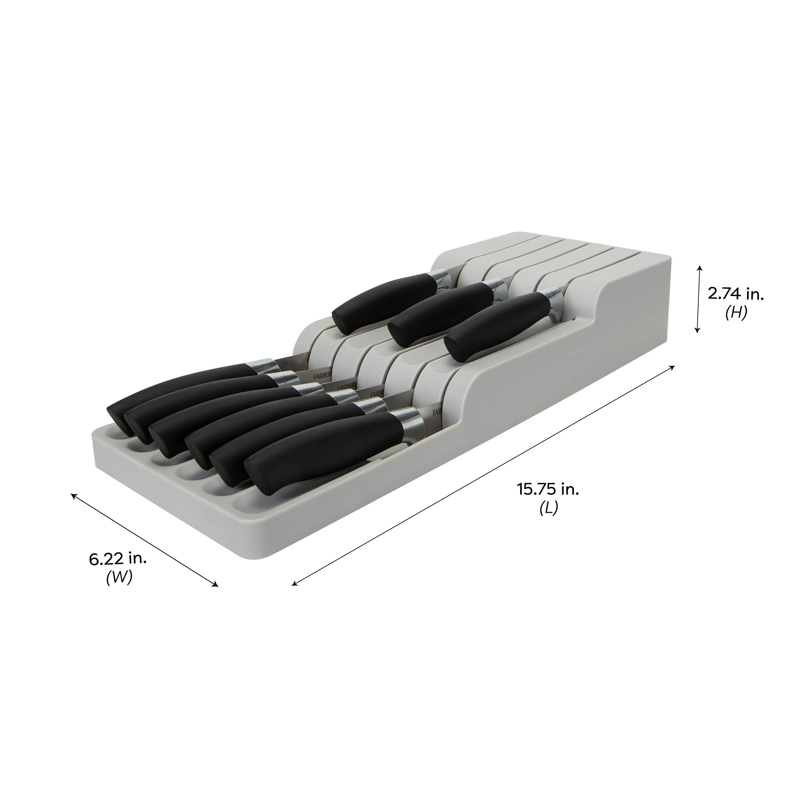 Kitchen Details 2 Tier Knife Drawer Organizer | Holds 11 Knives | Utensil Holder | Knife Block | Storage & Organization | Space Saver | Grey