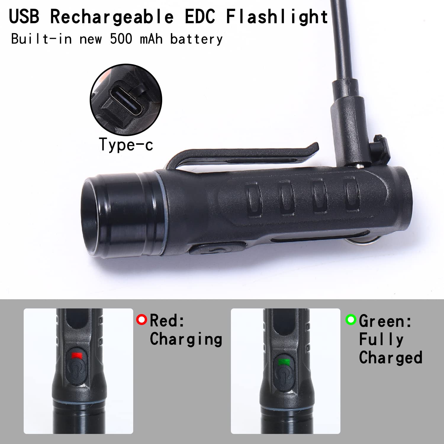 KunHe 4 Pack EDC Mini Small Pocket Keychain Flashlight USB Rechargeable 300 High Lumens Bright Powerful Bulk LED Flashlights