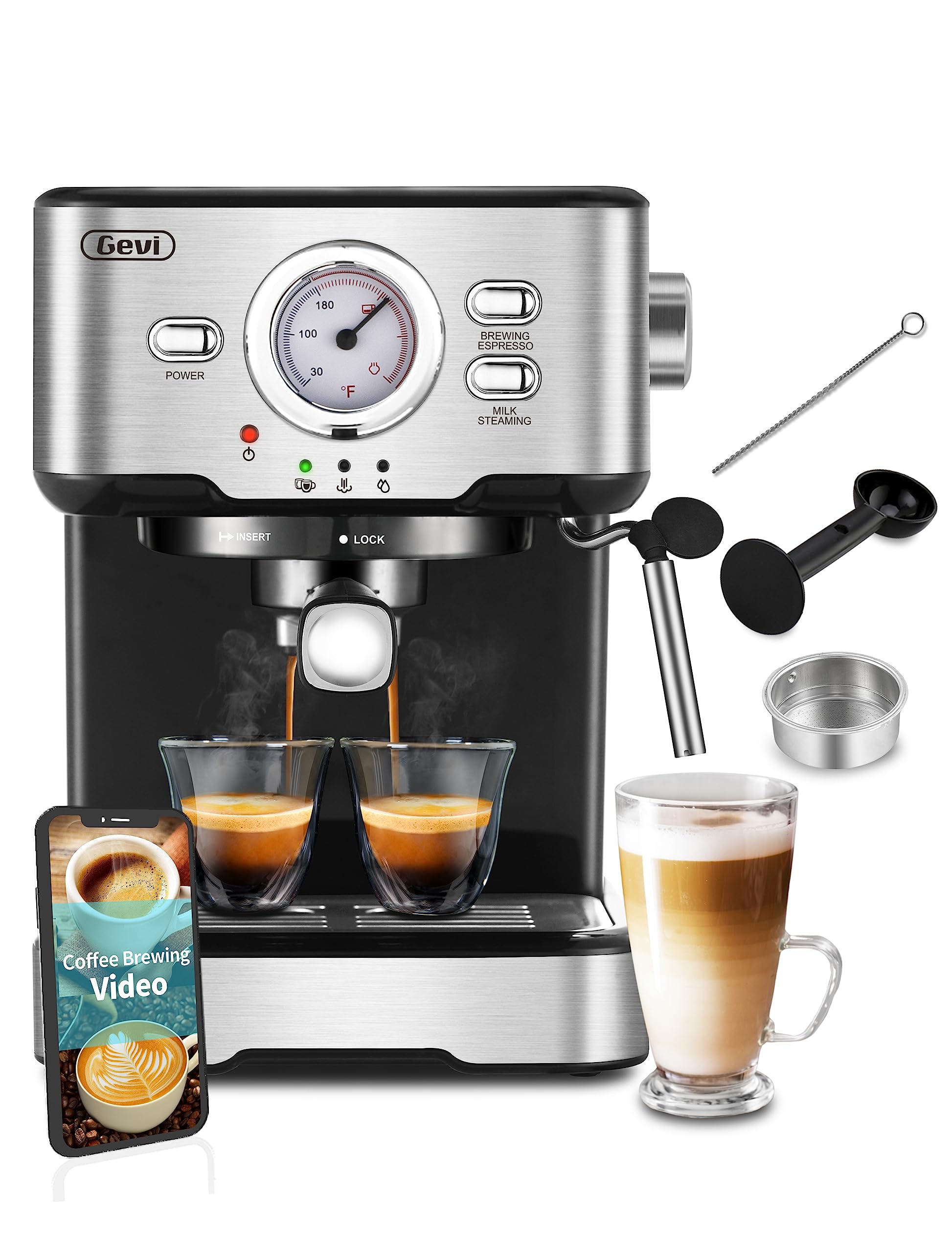 Gevi Espresso Machine, Espresso Maker with Milk Frother Steam Wand, Compact Espresso Super Automatic Espresso Machines for home Cappuccino, Latte