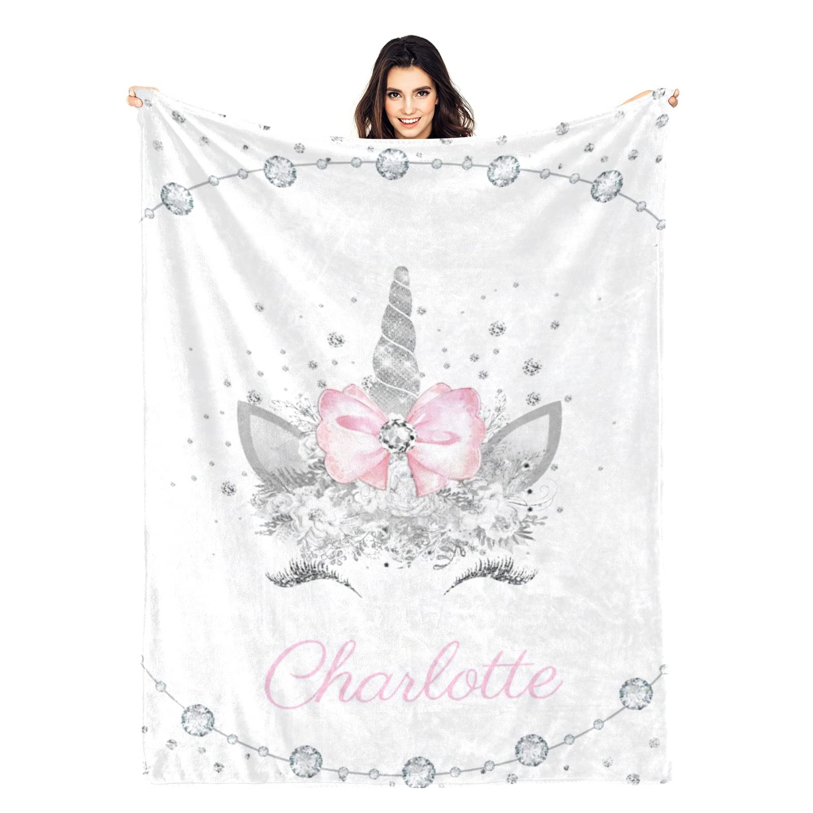 Personalized Floral Unicorn Blanket for Girls Custom Baby Blanket with Name Personalized Baby Girl Gifts Soft Nursery Blanket for Receiving Shower - 30x40in