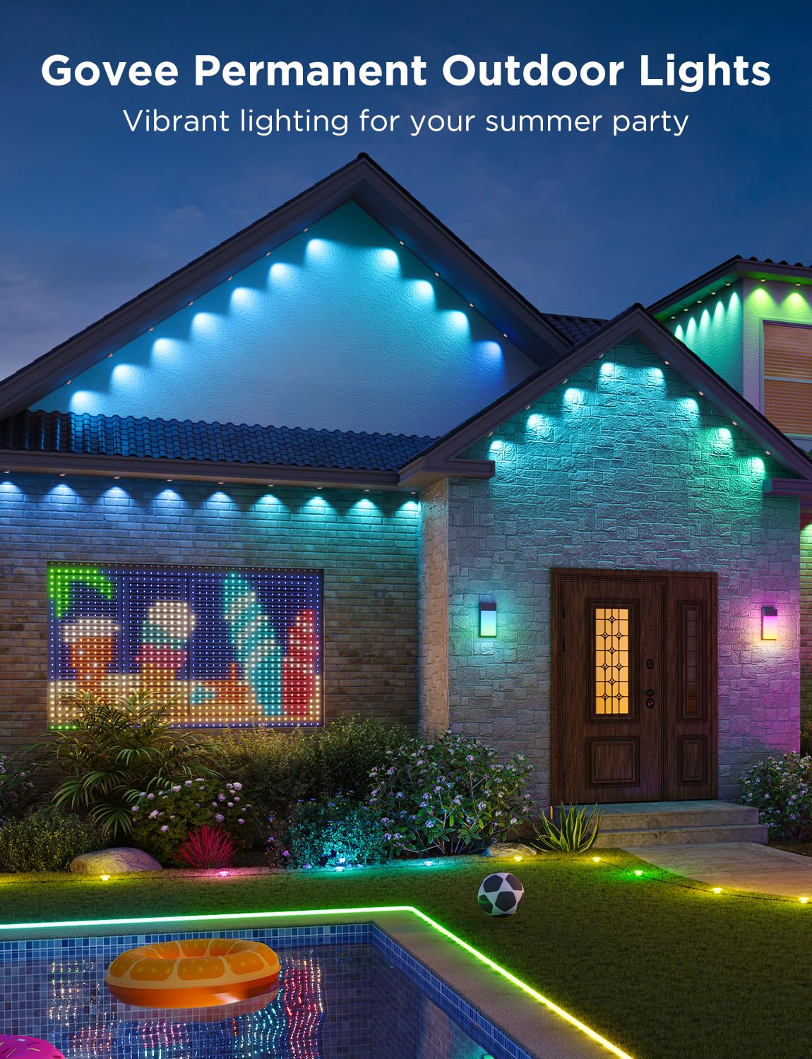 Govee Permanent Outdoor Lights Pro, 100ft with 60 RGBIC LED Lights for Daily and Accent Lighting, 75 Scene Modes, IP67 Waterproof, Works with Alexa, Google Assistant, Matter, White