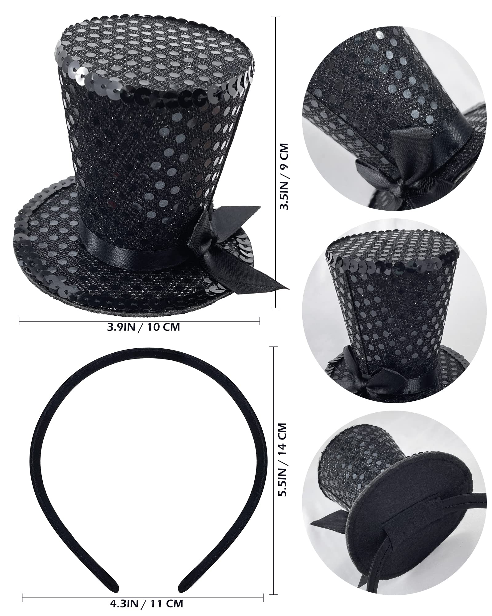 Mini Top Hat on Headband Sequin Black