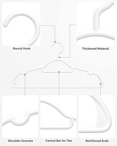 SONGMICS Plastic Hangers, 30 Pack Lightweight Space-Saving Hangers, Hangs up to 8 lb, Heavy-Duty Clothes Hangers for Coats, Pants, Dresses, White UCRP007W30
