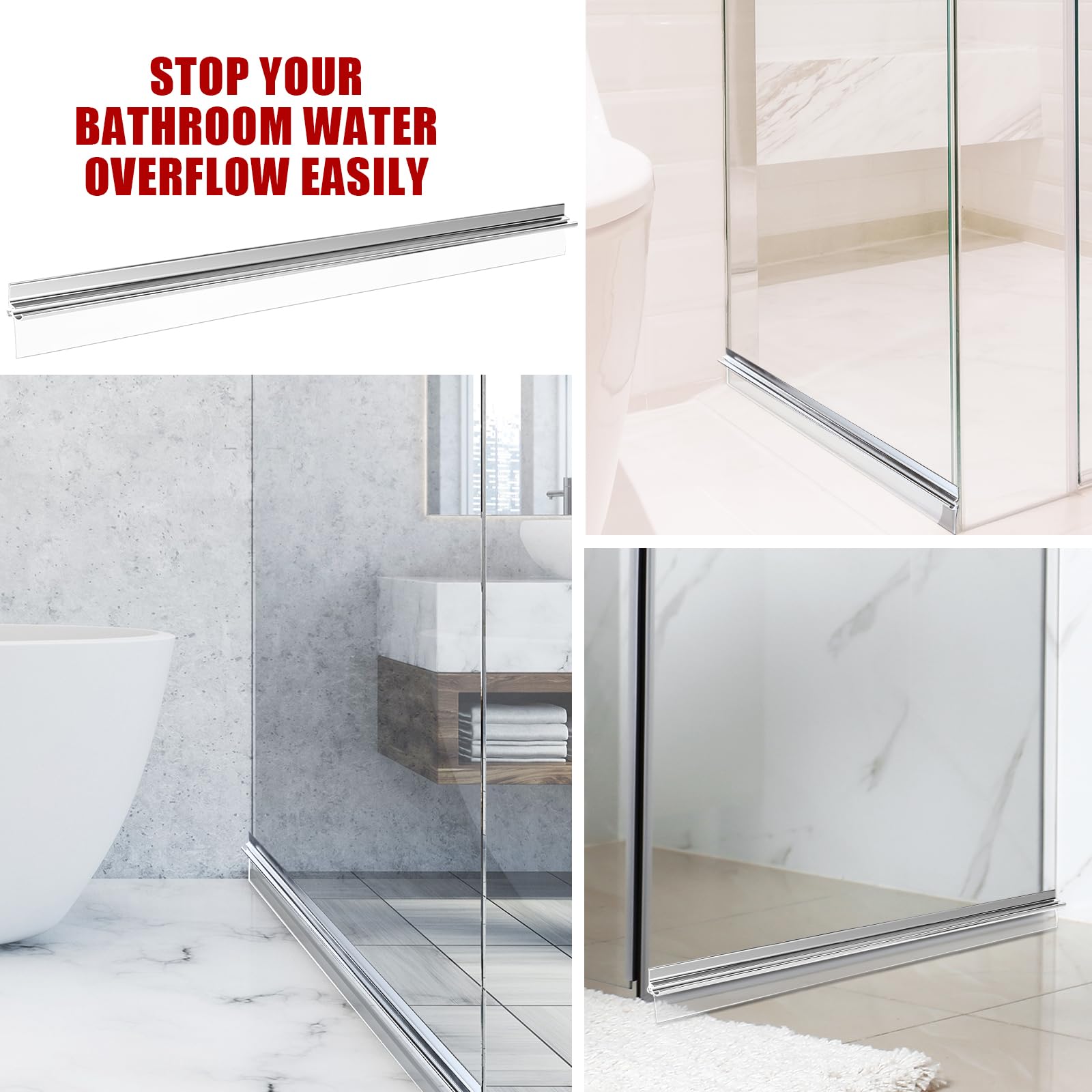 PRERUICHI 25" Chrome Framed Shower Door Replacement Drip Rail with Shower Door Bottom Sweep and 2 Applied Mounting Tape (25inch)