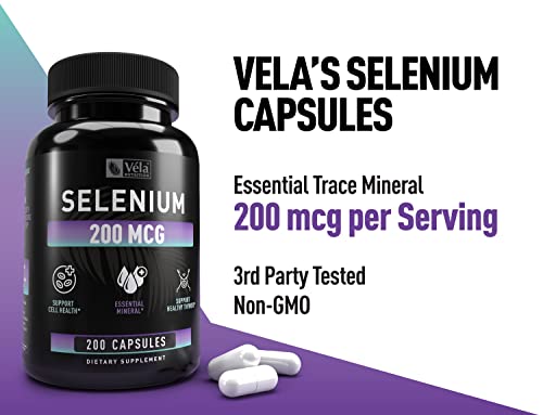 Selenium Capsule Supplement | 200mcg | Support Healthy Antioxidant, Immune, Reproductive,and Thyroid Health* | Non-GMO, 3rd Party Tested | 200 Capsules