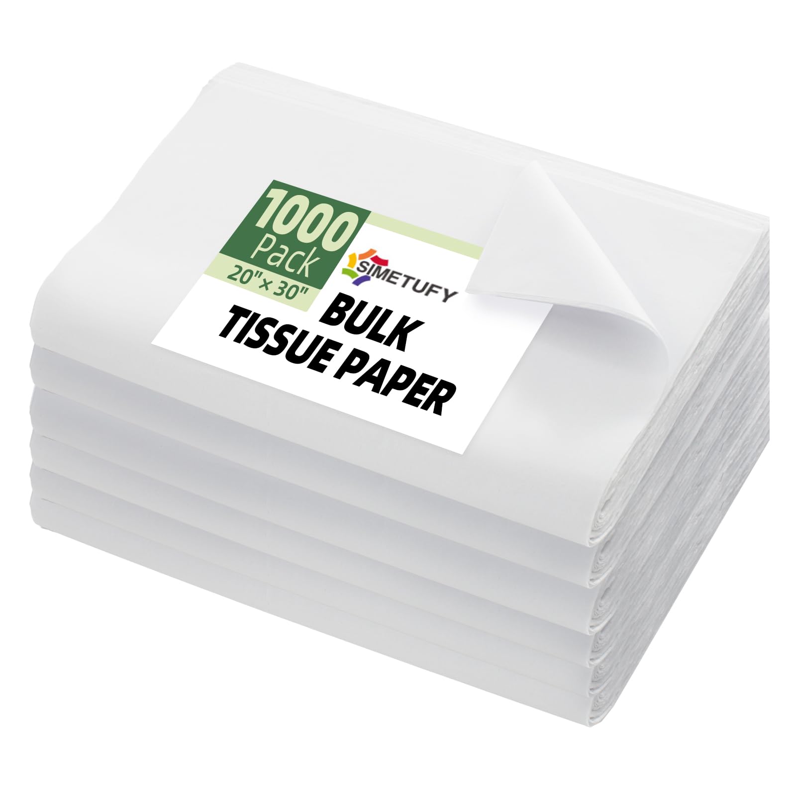 Simetufy 1000 Sheets White Tissue Paper Bulk, 20" x 30" Packing Paper Sheets for Moving, Gift Wrapping Tissue Paper for Packaging Mother's Day Weddings Birthday Holidays Crafts Decor