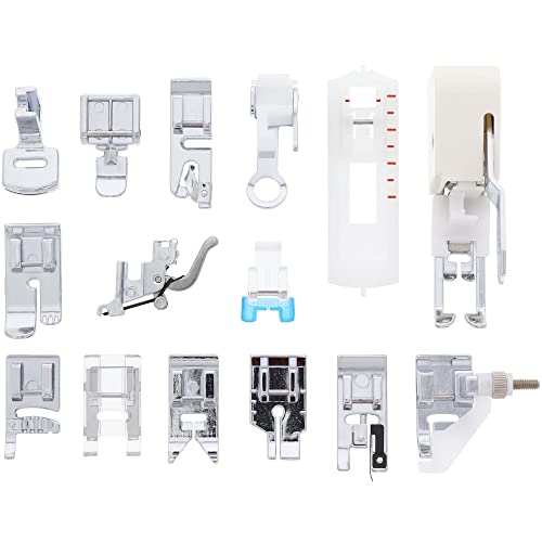 Sewable 15 Piece Presser Feet Set with Walking Foot | Fits Low Shank Sewing Machines - Brother, Janome, Singer, Baby Lock, Kenmore, and More | 14 Presser Feet, Snap On Adapter, and Storage Case
