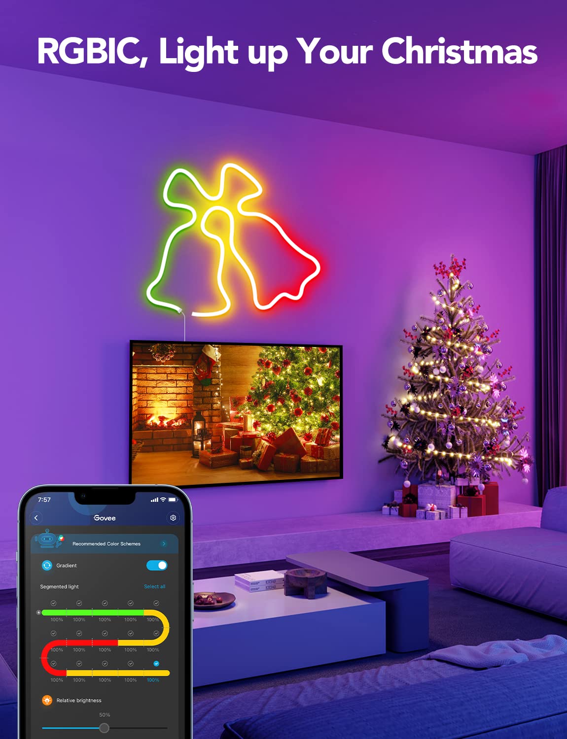 Govee RGBIC Neon Rope Light Mounting Brackets H1000, RGBIC Rope Light Clips, WiFi Neon Lights Holders 20pcs for Neon Rope Light Models H61A0, H61A2, H61A5, H61A8(Not Support H61D3 & H61D5)