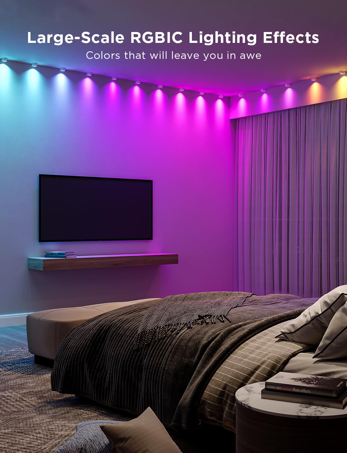 Govee RGBIC String Downlights, Smart LED String Lights Works with Alexa, Color Changing Indoor Wall Light Fixture for Party, New Year & Daily, Music Sync, 9.8ft with 15 LEDs, White