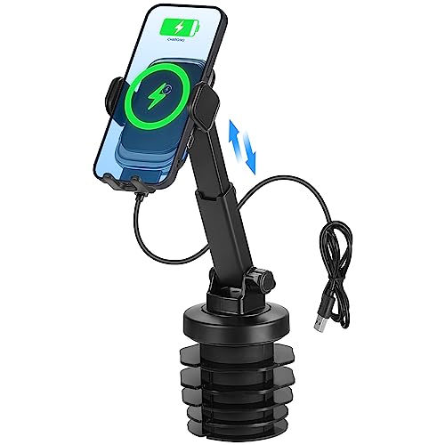 JOYTUTUS Wireless Car Charger, 15W Car Phone Holder Mount Wireless Charging, Smart Alignment Charging Auto Clamping Cup Holder Phone Mount, Fit iPhone 14/13/12 pro/12, Samsung S22/S10/S9/S8, etc