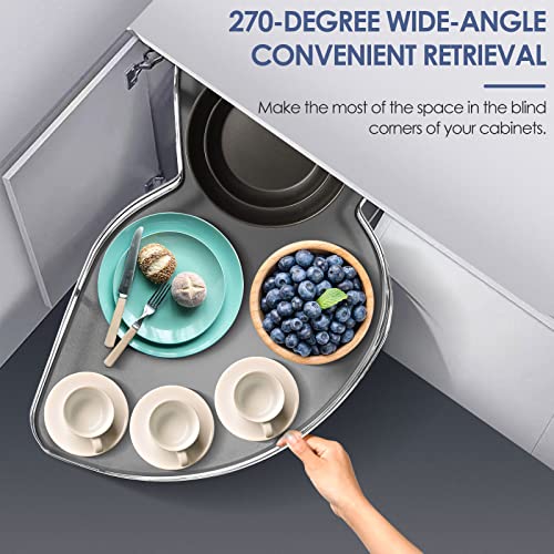LIVOSA Magic Corner Kitchen Cabinet Pull Out Organizer with 2 Non-slip Tiers Swing Tray and Soft Close for 36" Cabinets, Right Handed Open, Grey