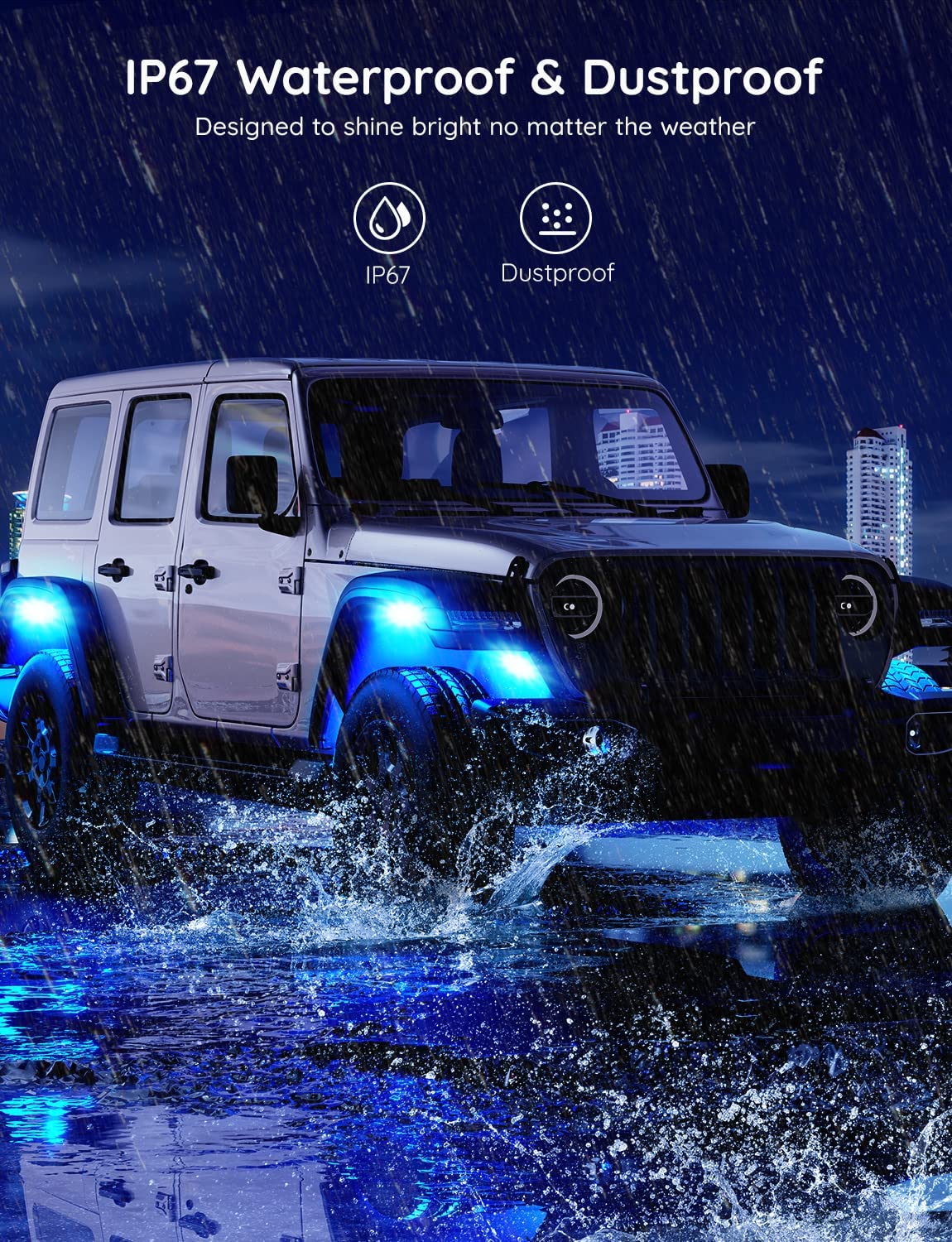 Govee Rock Lights with Smart APP Control, RGBW Underglow Car 64 Scene Modes, 4 Pods Warm White Under IP67 Waterproof and Reactive Music Mode for Cars, Trucks, DC 12V