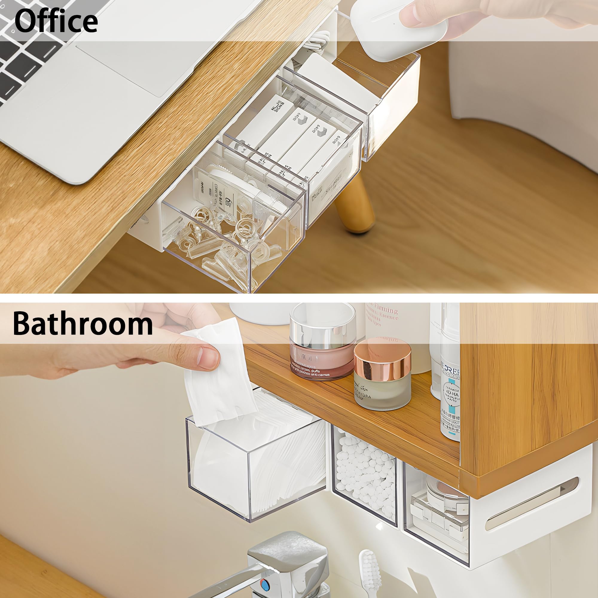 Wall Mounted Qtip Holder Canisters, Bathroom Organizers and Storage, Multi-Functional Double-Sided Drawer, for Cotton Balls, Swabs, Floss, Hair Tie, No Drilling(3 Pack)