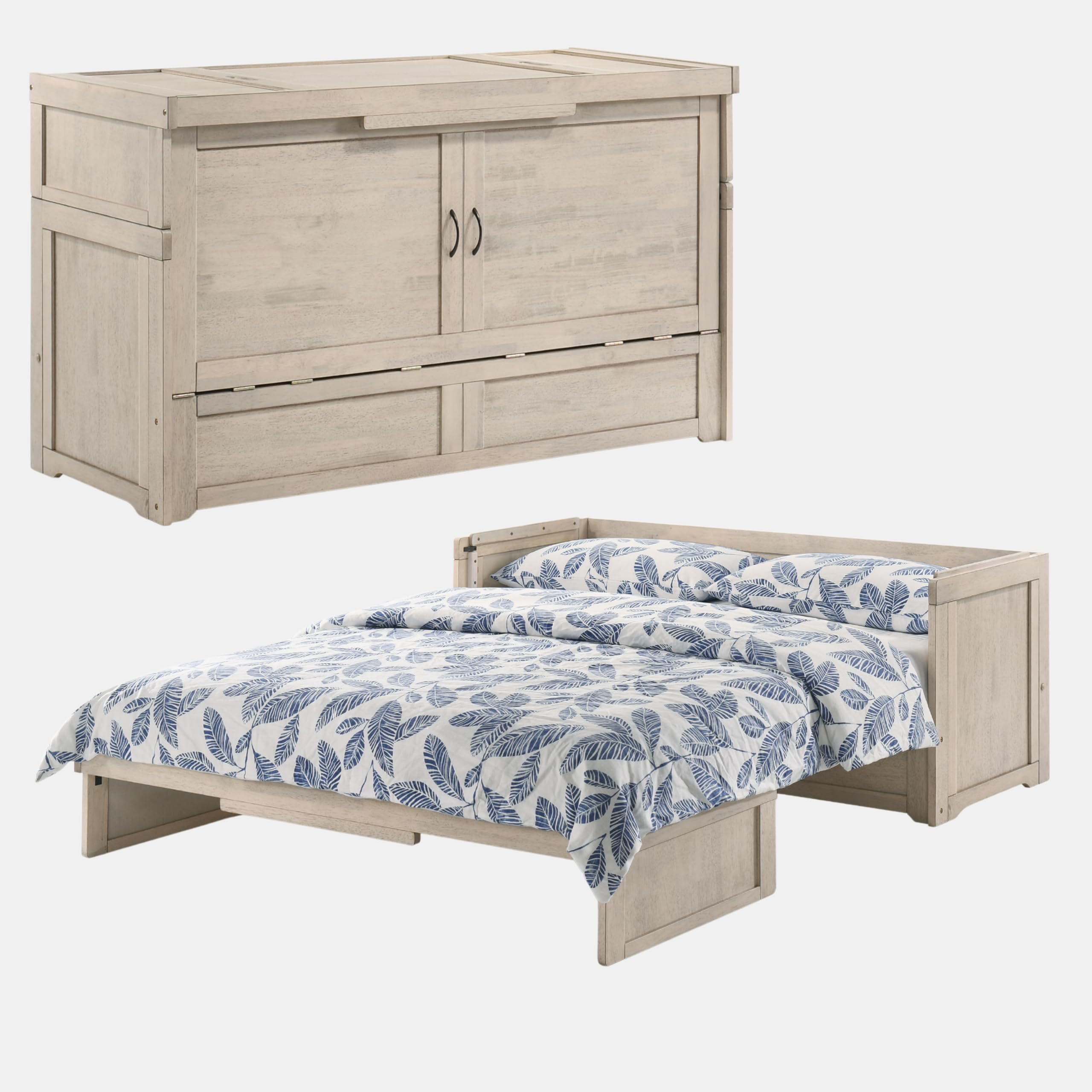 Night & Day Furniture Murphy Cube Cabinet Bed (Vintage White w/Ranchero Hardware, Queen Pre-Assembled)