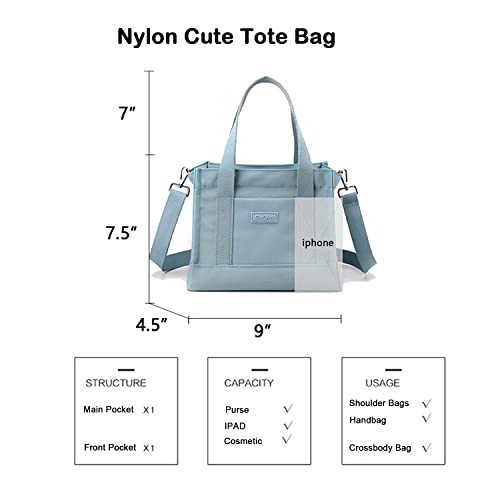 MINKARS Small Tote Bag for Women Nylon Crossbody Purse Mini bag, Sky Blue 9β