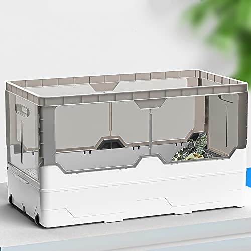 SEAJOEWE Foldable Aquarium Turtle Habitat Reptile Turtle Tank Kit, Accessories with Water Filter and Plant, High Anti-Escape Fence Large Space, Habitat for Terrapin Turtles, Reptile Terrarium, L