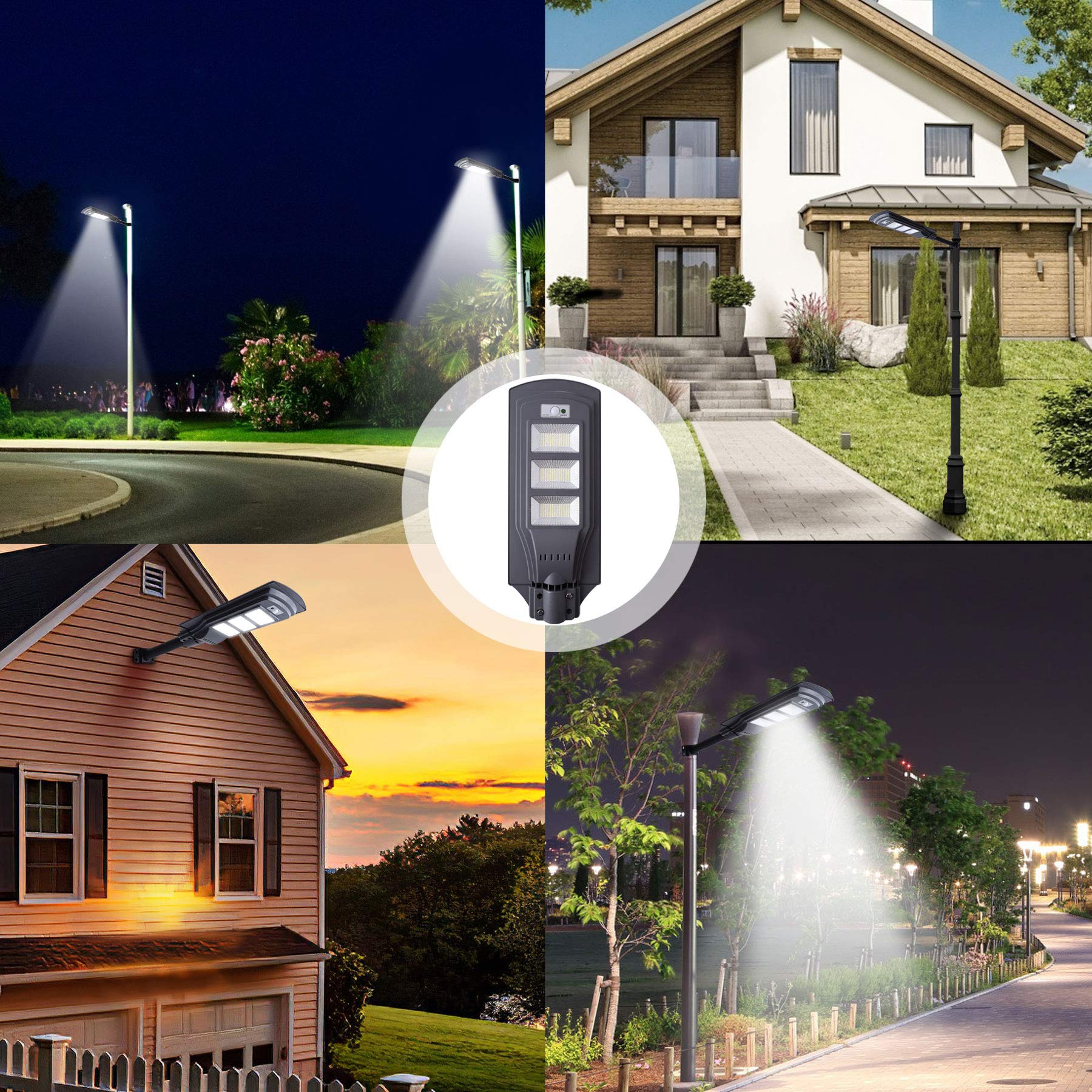 VWCYL+ LED Solar Street Lights Outdoor - 300W Equivalent Motion Sensor Lights with Remote Control Dusk to Dawn for Garden Yard Pathway