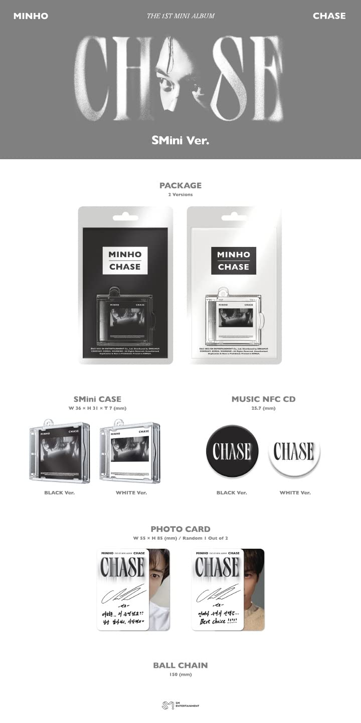 SHINee Minho Chase 1st Mini Album SMini Version Case+Music NFC CD+Photocard+Tracking (SET(BLACK+WHITE))
