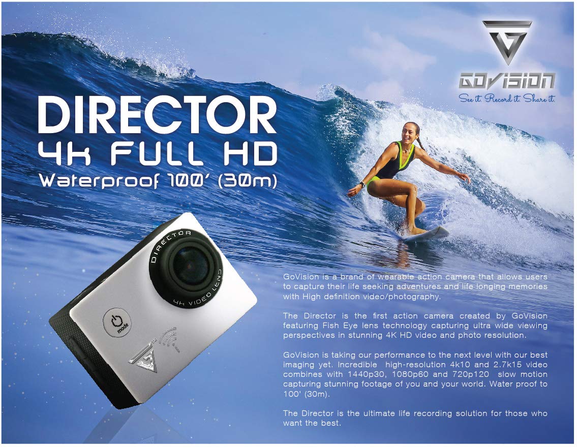 GoVision Active on Director 4K Action Camera | WiFi Full HD | 16MP Photos| Waterproof Camera for Vlogging | 4K Video Recording | Travel Blogging | Video Camera for YouTube