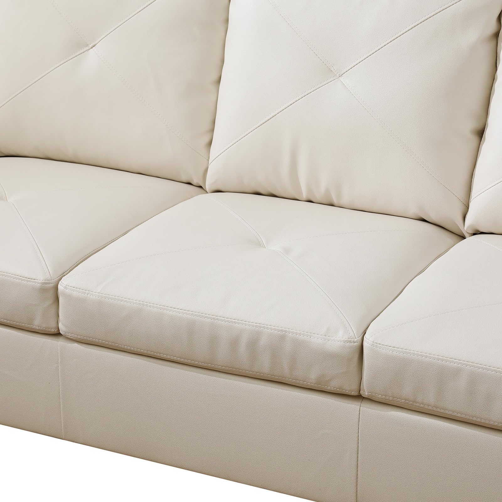 ROCKINGRUN 97" L-Shape Faux Leather Modular Sectional Sofa with Right Chaise and Storage Ottoman, 6-8 Seater Upholstered Button Tufted Modern Couch Set for Living Room, Office, Apartment (Beige)