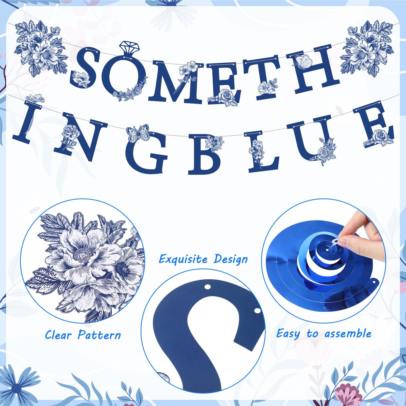 Tegeme Something Blue Before I Do Banner Blue Bridal Shower Decorations Hanging Blue Flower Party Favors for Bridal Shower Bachelorette Engagement Wedding Party