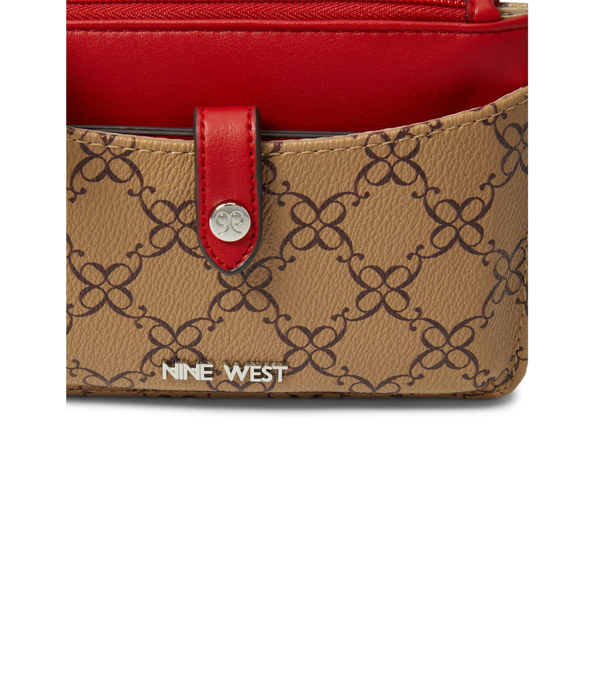 Nine West Jollie Boxed Slg Small Top Zip Duo Bifold Wallet Mocha Logo Multi One Size