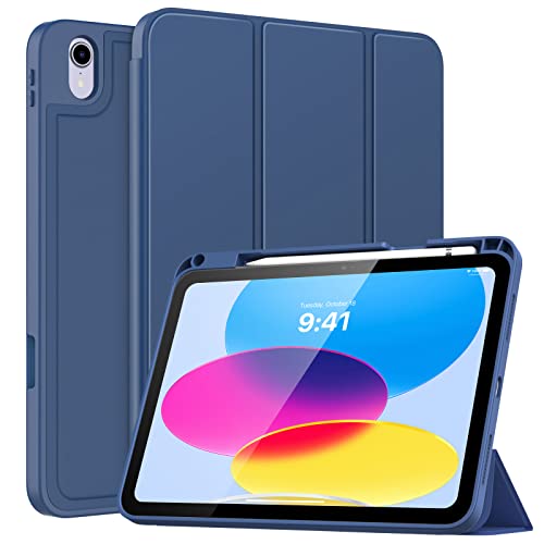 MoKo for iPad 10th Generation Case with Pencil Holder iPad 10.9 Inch Case 2022, Soft TPU Smart Stand Back Cover Case for iPad 10th Generation, Support Touch ID&Auto Wake/Sleep, Navy Blue