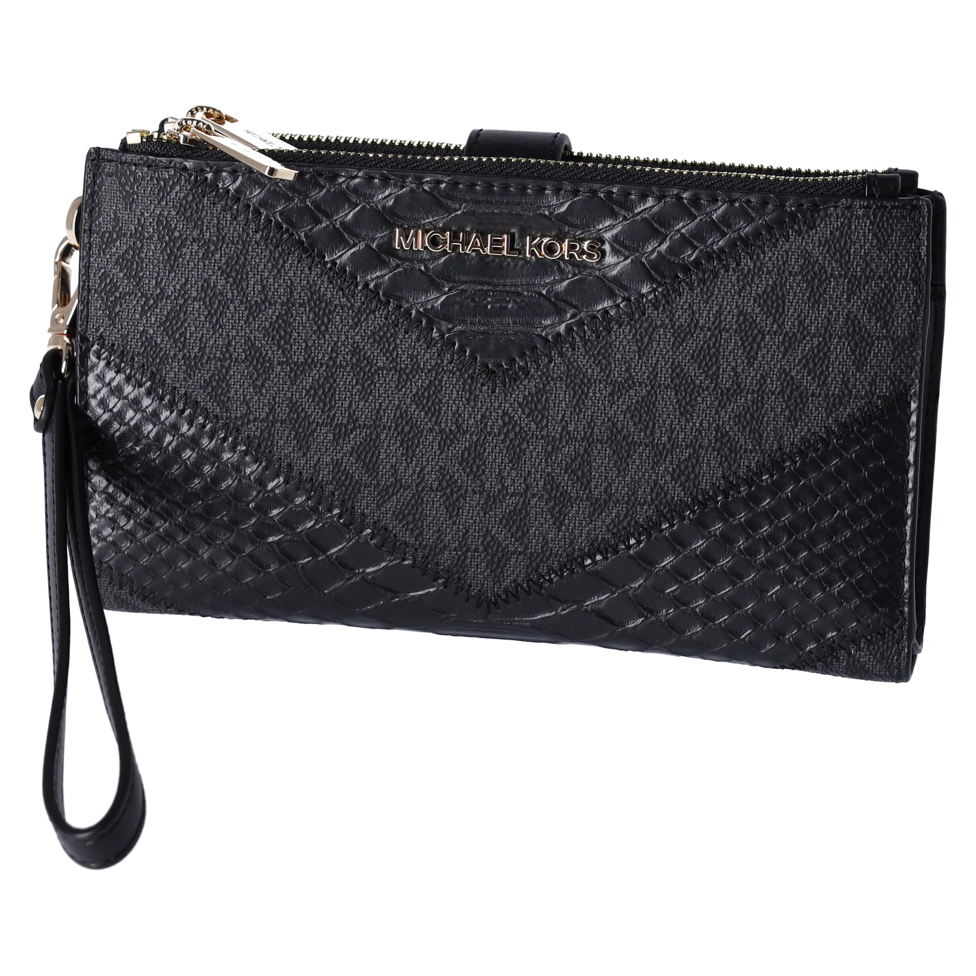 Michael Kors Jet Set Travel Large Double Zip Wallet MK Signature Multi Python Design (Electric Pink), 35R4STVW3B