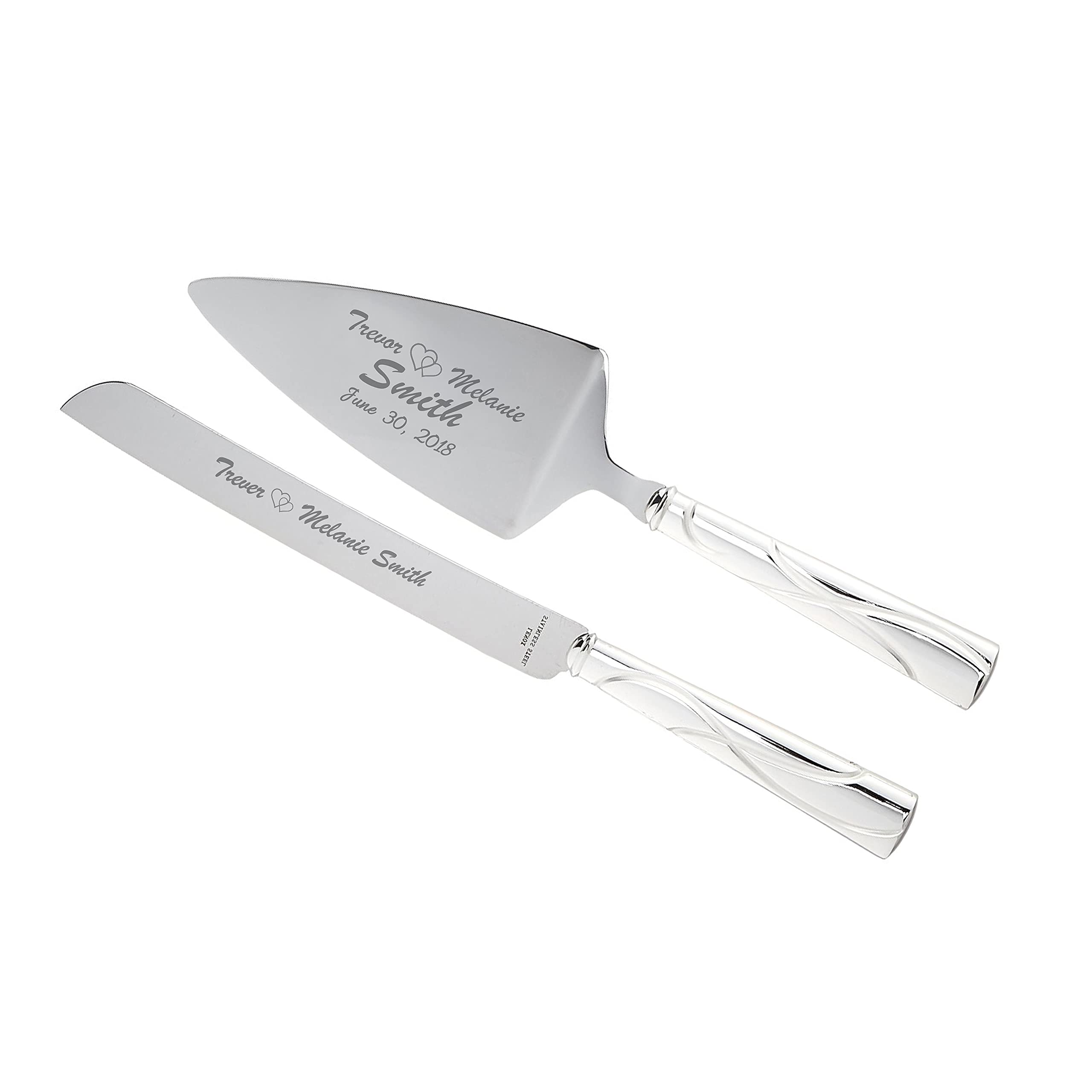 Lenox Bridal Adorn Silver Personalized Wedding Cake Knife and Server Set, Custom Engraved Wedding Cake Cutting Set, Accessories and Gifts for Bride and Groom
