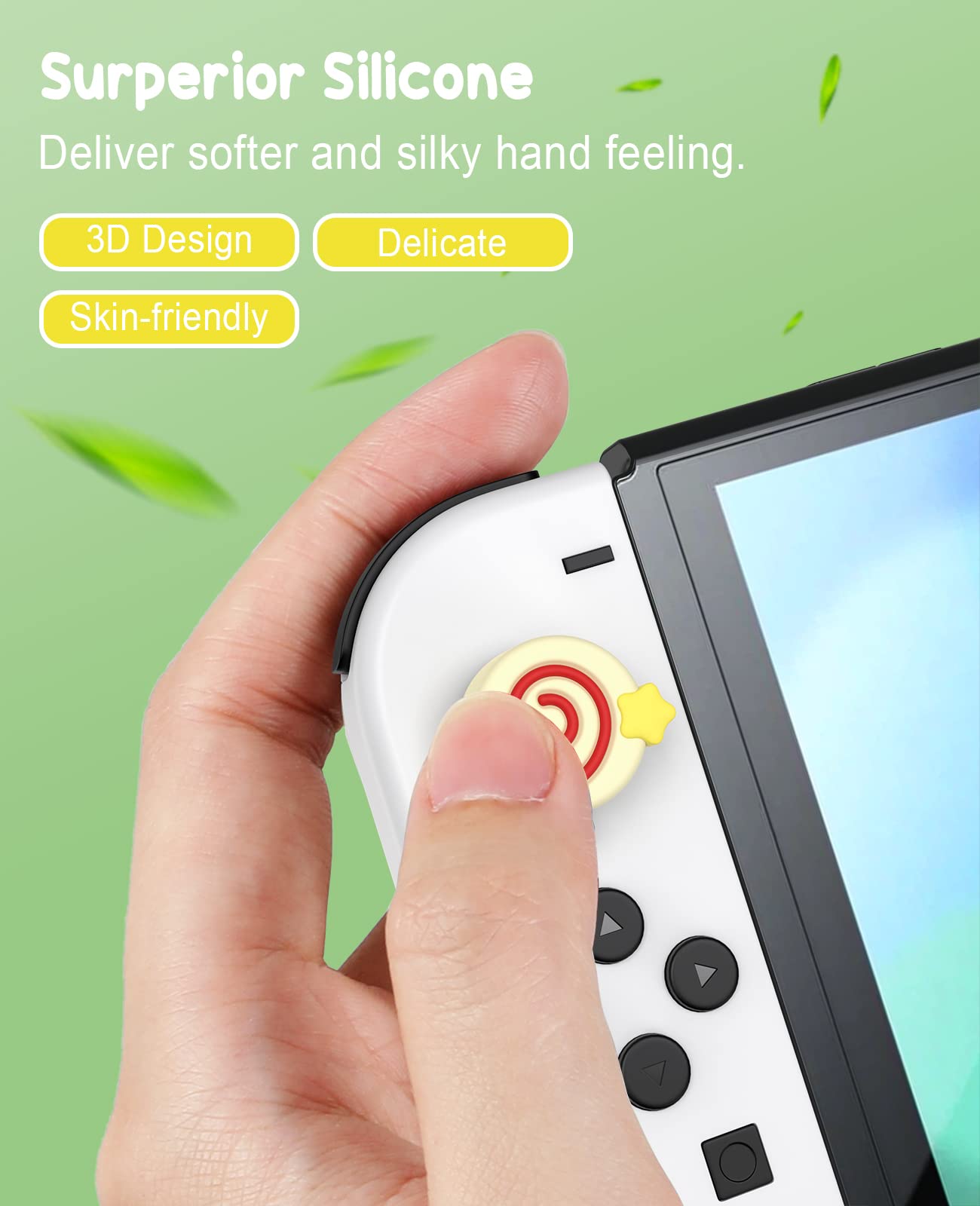 MoKo Joystick Caps for Nintendo Switch, Cute Joycon Thumb Grip Caps Analog Silicone Cover Compatible with Nintendo Switch/Switch Lite/Switch OLED, 4 PCS Thumbstick Caps, Star Lollipop