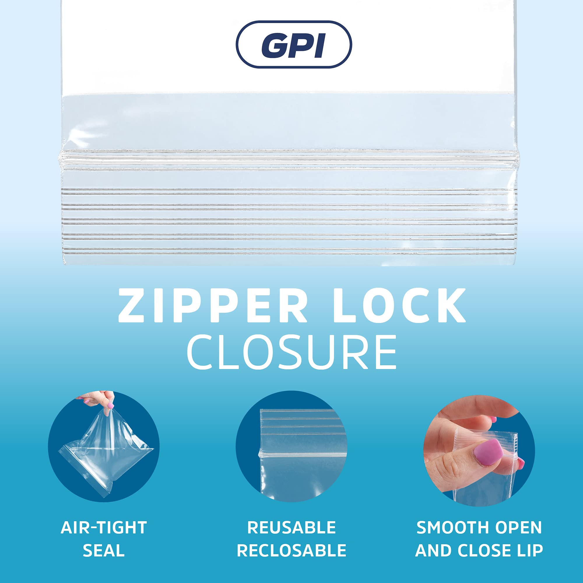 GPI - 3" x 4" - Bulk Pack of 100, 4 Mil Thick, Heavy Duty, Clear Plastic Reclosable Zip Bags, with Write-on White Block for Labeling, Strong & Durable Poly Baggies with Resealable Zipper Top Lock.