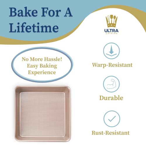 Ultra Cuisine Nonstick Square Cake Pan, Even Baking and Roasting, Easy to Clean, Durable Quality, Warp & Scratch Resistant Texture for Easy Release, Food-Safe, Size 8 x 8 inch