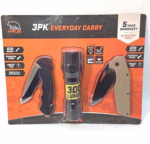 PDTXCLS Aeiniwer HAUS Folding Knife and Flashlight 3-Pc Set