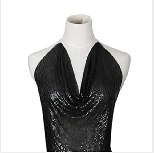 Sparkly Metal Mesh Fabric Chainmail Jewelry Making Metal Mesh Fabric DIY Make a Bra Cape and Pants (Black)